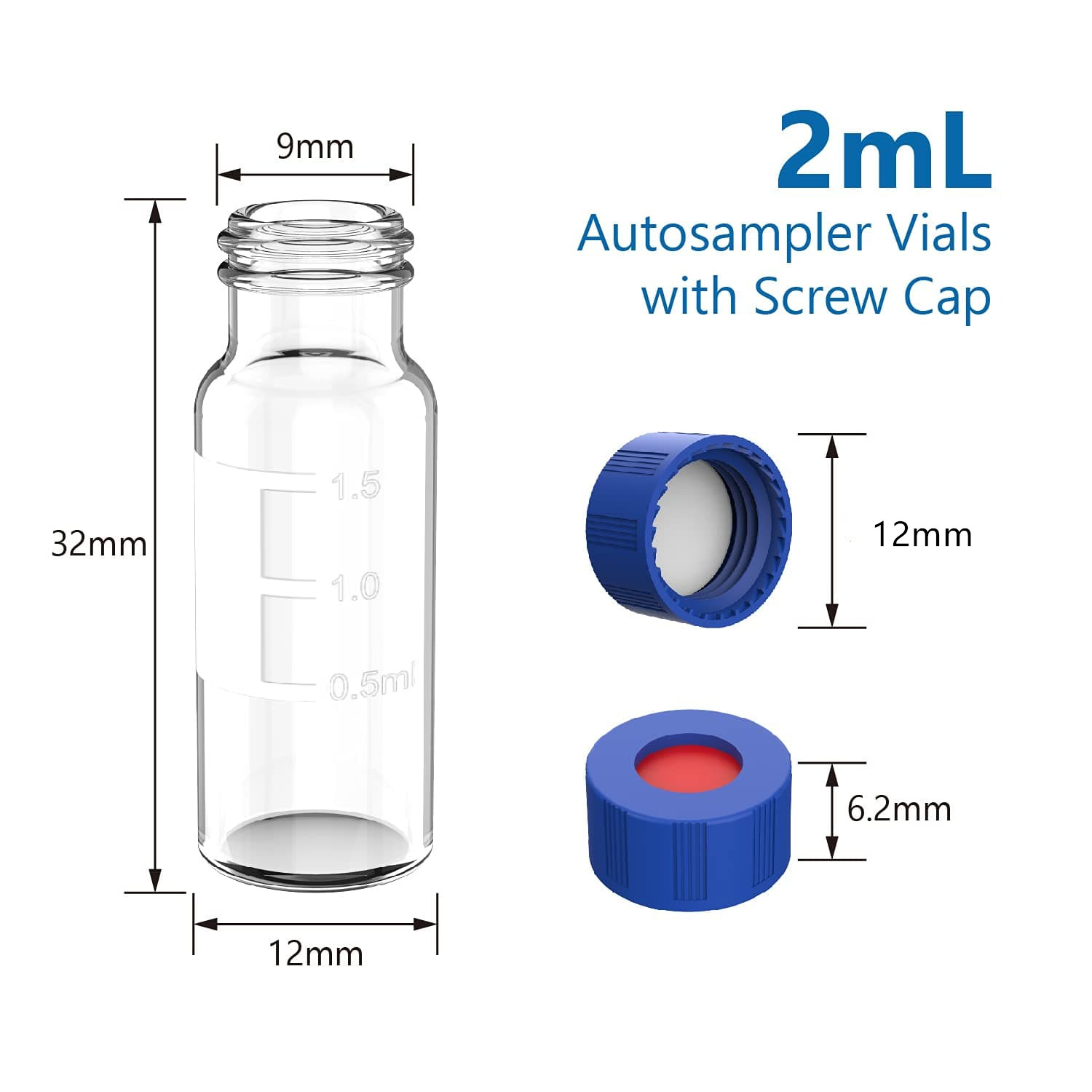 Equivalent to Agilent 5182-0715, 2 mL Wide Opening Screw Top Glass Vials, clear, write-on spot